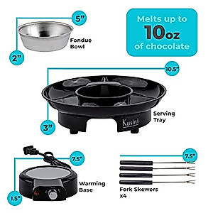 Kusini Electric Fondue Pot Set - Chocolate Fondue Kit - Temperature Control, Detachable Serving Trays, & 4 Roasting Forks - Gift Set & Date Night Idea. Serve at Movie Night or Game Night.