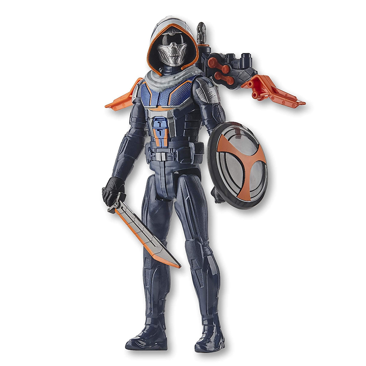 Marvel Black Widow Titan Hero Series Blast Gear Taskmaster Action Figure, 12-Inch Toy, with Launcher and Projectiles, Ages 4 and Up