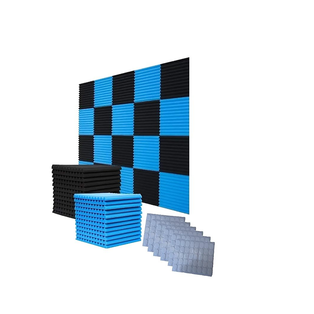 HJGFK2018 52 Pack Acoustic Foam Panels,1" x 12" x 12" Black/BLUE Acoustic Wedge Studio Foam Sound Absorption Wall Panels