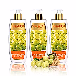 Vaadi Herbals Amla with Shikakai & Reetha Shampoo - Hair Fall and Damage Control Shampoo - ALL Natural - Paraben Free - Sulfate Free- Suitable for All Hair Types - Value Pack of 3 X 11.8 Oz