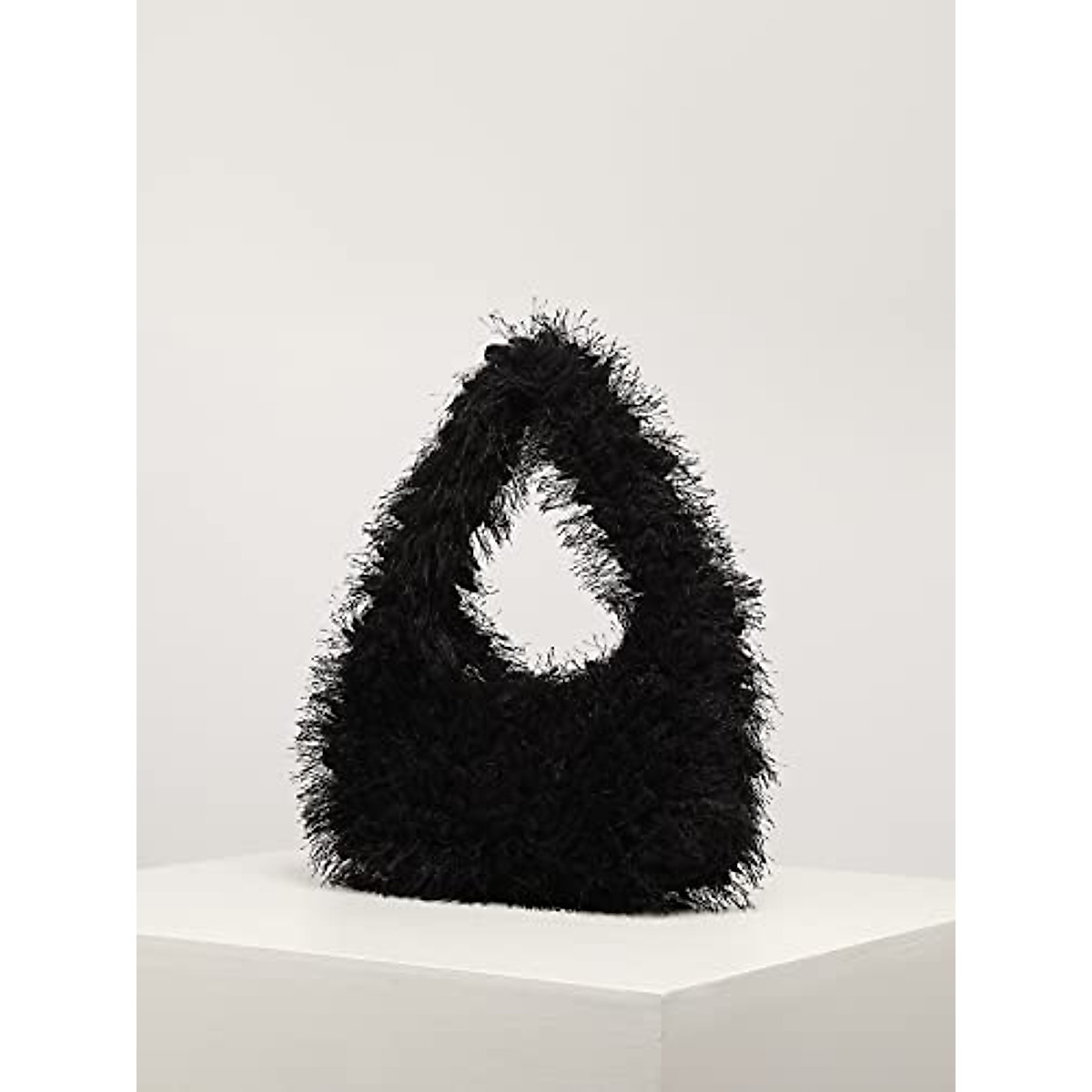 Verdusa Women's Faux Fur Fluffy Hobo Bag Furry Handbag Purse Black one-size