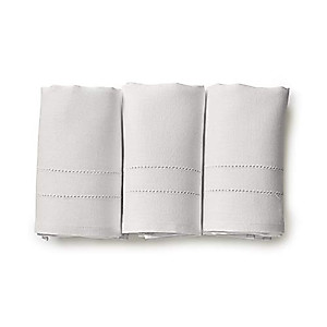 Solino Home Linen Hand Towels 14 x 24 Inch – 100% Pure Linen White Towels Set of 3 – Machine Washable and Handcrafted from European Flax