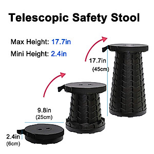 Avenoir Telescopic Portable Stool, Camping Retractable Folding Stool for Fishing, Hiking, Travel, Queuing, Gardening Max Load 397lb(Black)