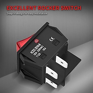 DaierTek 30A 250V KCD2 KCD4 Rocker Switch DPST 4 Pin Red Lighted 120V Rocker Toggle Switch ON Off Heavy Duty T125-3Pack