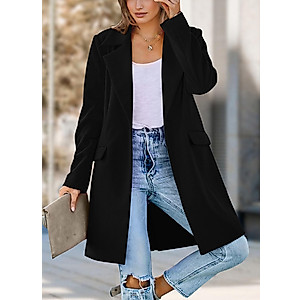 PRETTYGARDEN Women's 2024 Fall Long Blazer Jackets Long Sleeve Lapel Pockets Loose Fit Work Casual Blazers Outerwear (Black,Small)