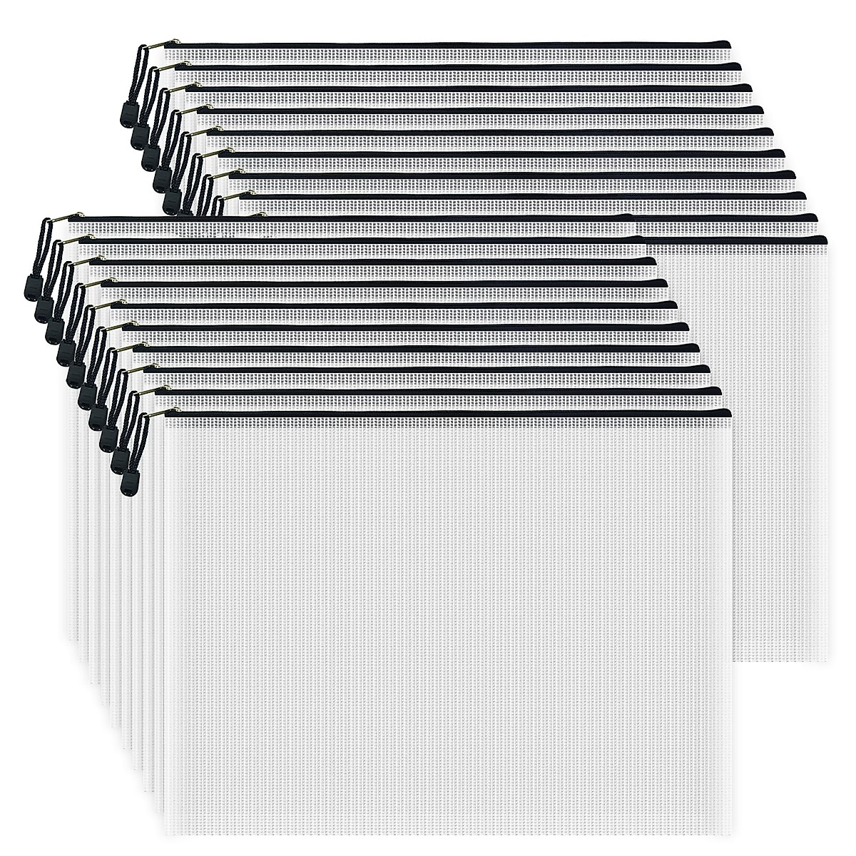 AUSTARK 20 Pcs Zipper File Bags, Plastic Mesh Pouch, Board Game Storage Bag, Waterproof Bags for Office School (A3 Size 16.9''x12'', White and Black)