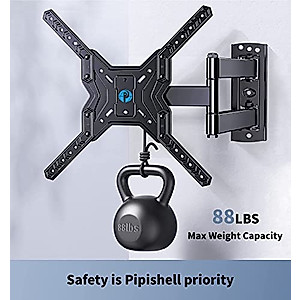 Full Motion TV Wall Mount Brackets for Most 26-55 Inch LED LCD Flat Curved Screen Monitors TVs, Single Articulating Arm TV Mount Swivel Tilt Extension, Max VESA 400X400mm Up to 88lbs by Pipishell