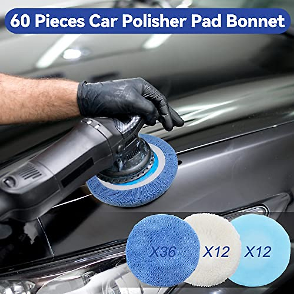 Tallew 60 Pcs Microfiber Buffer Bonnets Waxers Bonnet Polishing Pad 5-6 Inch Buffing Pads Car Orbital Buffer Pads Cover for Car Waxing Polishing, 3 Colors