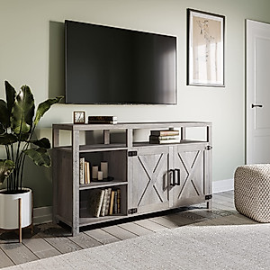 BELLEZE 58" TV Stand for TVs Up to 65", Modern Entertainment Center & TV Cabinet with Storage Shelves and Cabinet, Wood Storage Cabinet Media Console Table for Living Room Bedroom, Gray Wash