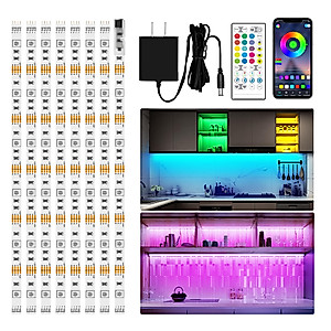 maylit 8 PCS RGB Under Cabinet Lighting Kit, App and Remote Control Led Strip Lights, Music Sync Color Changing Led Lights with ETL Listed Power Adapter, for Cabinet, Counter, Shelf, Bookcase, 13ft