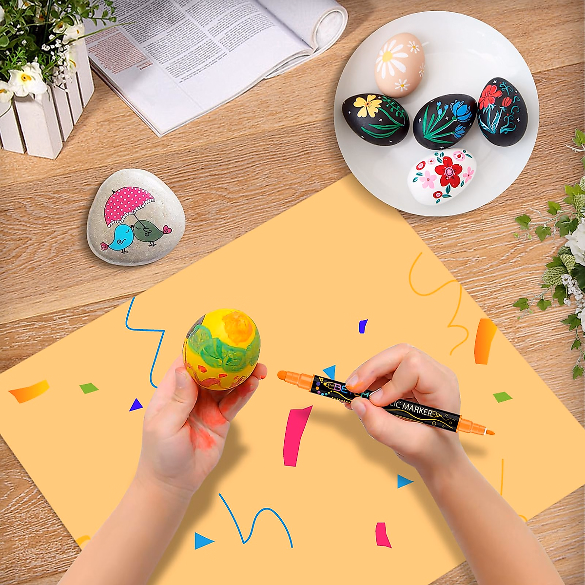 Betem 24 Colors Dual Tip Acrylic Paint Pens Markers, Premium Acrylic Paint Pens for Wood, Canvas, Stone, Rock Painting, Glass, Ceramic Surfaces, DIY Crafts Making Art Supplies