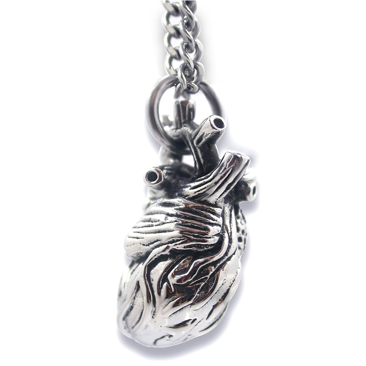 Pearlina Anatomical Heart Necklace Man or Woman 3D Pendant Oxidized Antique-Finish Stainless Steel, 24"