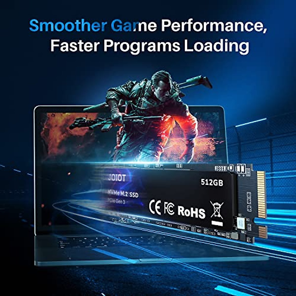 JOIOT 512GB SSD NVMe M.2 Internal Solid State Drive w/V-NAND Technology, Storage and Memory Expansion for Gaming, Max Speed,Black