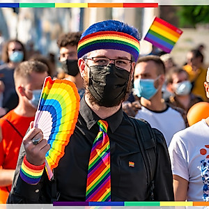 Halloween Costume Set Gay Pride Rainbow Set, Rainbow Pride Cape Pride Flag Rainbow Striped Sweatband Headband Wristbands for LGBT Gay Holiday Party Celebration