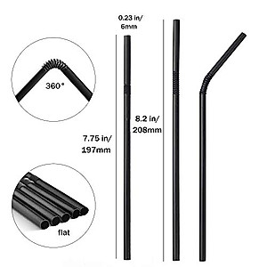 ALINK 500 Black Straws + 100 Extra Long Black Plastic Straws
