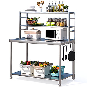 Stainless Steel Table 48×24 Inches Metal Work Table Undershelves and Overshelves, Commercial Workstations, Utility Table for Home Kitchen Restaurant Garage Laundry Room Outdoor