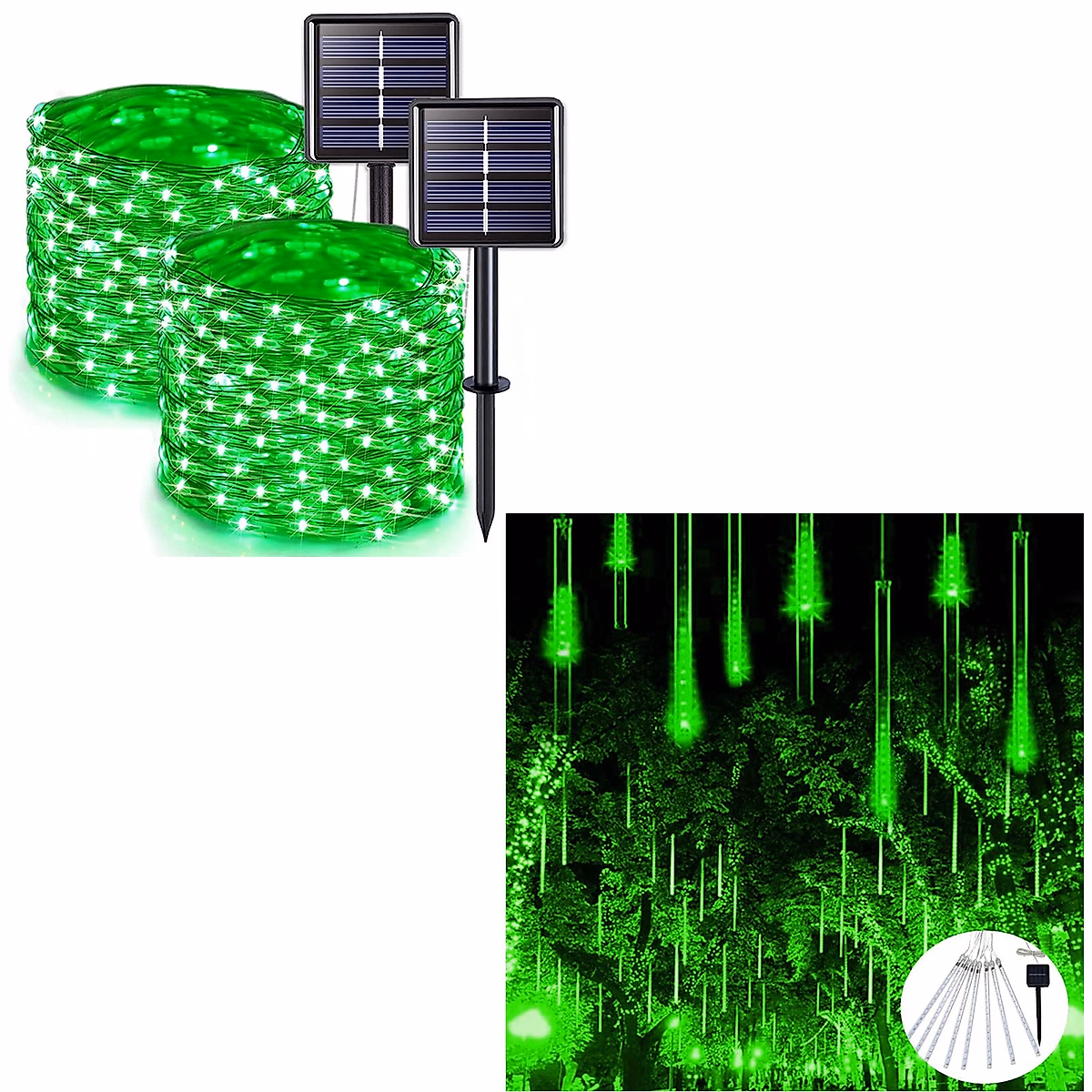 JMEXSUSS 2 Pack Solar Fairy Lights/Solar Meteor Shower Rain Lights Green