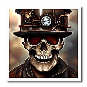 3dRose Cool Steampunk Skull in Mechanical hat with sensors... - Iron on Heat Transfers (ht-378676-2)