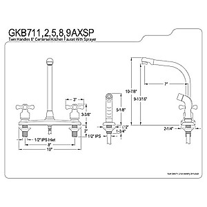 Kingston Brass GKB718AXSP Victorian 8-inch High Arch Kitchen Faucet Withsprayer, Brushed Nickel