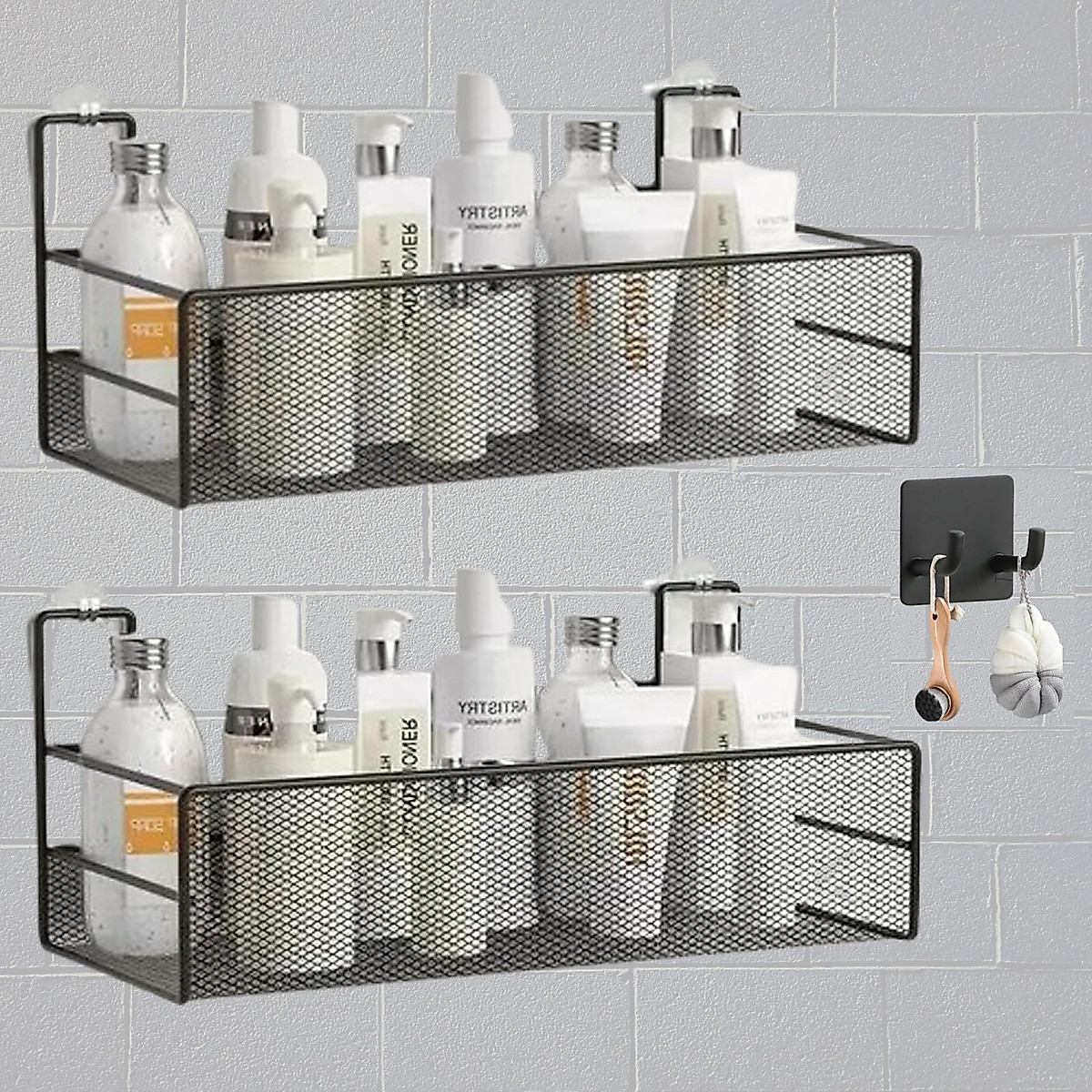 KIVIO 3 Pack Bathroom Shelf,shower caddy, storage organizer for bathroom, Shower shelf, shower organizer, Wall mounted Spice storage Rack organizer for kitchen (2 caddy+1 razor holder)