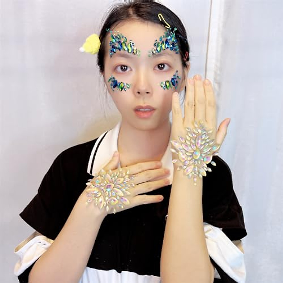 Topz Glow in The Dark face gems Halloween Makeup Body gems Stick on Body Jewels Festival Rhinestone Sticker Mermaid Body Makeup Rave Accessories for Adult Costume (TP351 Chest Paste)