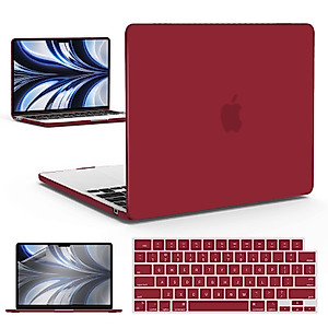 IBENZER Compatible with New 2024 2023 MacBook Air 15 inch Case M3 A3114 M2 A2941, Hard Shell Case & KeyboardCover & ScreenFilm for Mac Air 15.3" Retina Display & Touch ID, Wine Red, AT15-WR+2