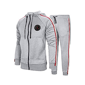 PASOK Men's Casual Tracksuit Set Long Sleeve Full-Zip Running Jogging Athletic Sweat Suits (M, Style 2 Light Gray)