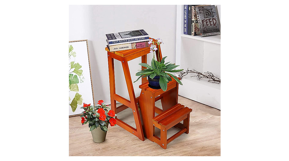 FALIYORS Folding Wooden Step Stool - Brown | Durable & Multifunctional