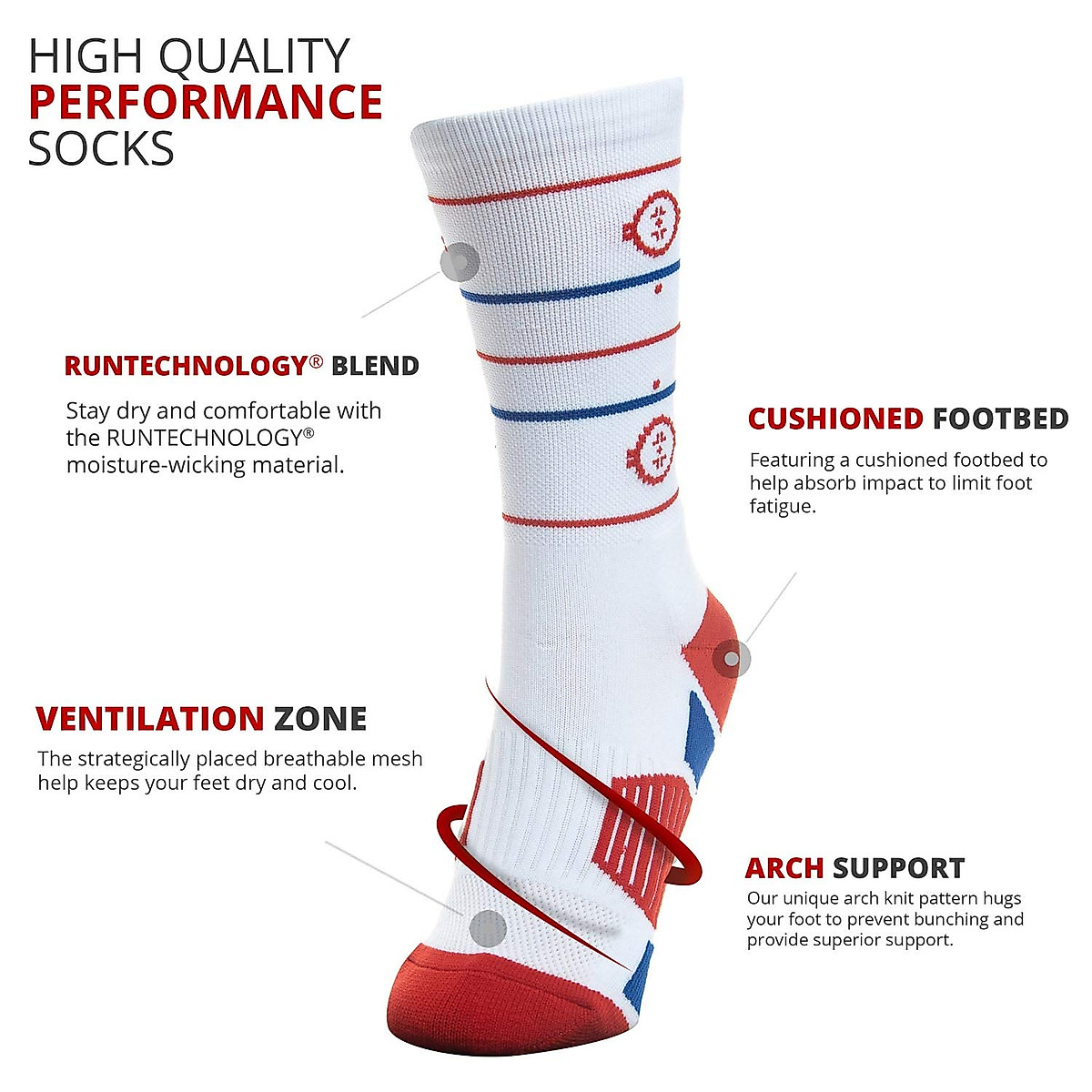 ChalkTalkSPORTS Hockey Athletic Woven Mid-Calf Socks | Hockey Rink Socks | White