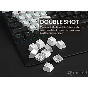 Ranked Rubber Keycap Set | Double Shot Translucent | OEM Profile for Mechanical Gaming Keyboard (White, 23 Keys)