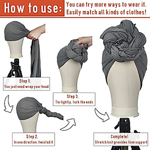 PWEOUKE 12 Pieces Large Stretch Turban Head Scarves for Black Women African Knit Headwraps Solid Color Ultra Soft Extra Long Breathable Head Band Tie