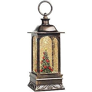 10'' Lighted Christmas Tree Cardinals Music Snow Globe Water Lantern with Swirling Glitter Decoration for Christmas Home, Living Room, Battery Operated or USB Powered