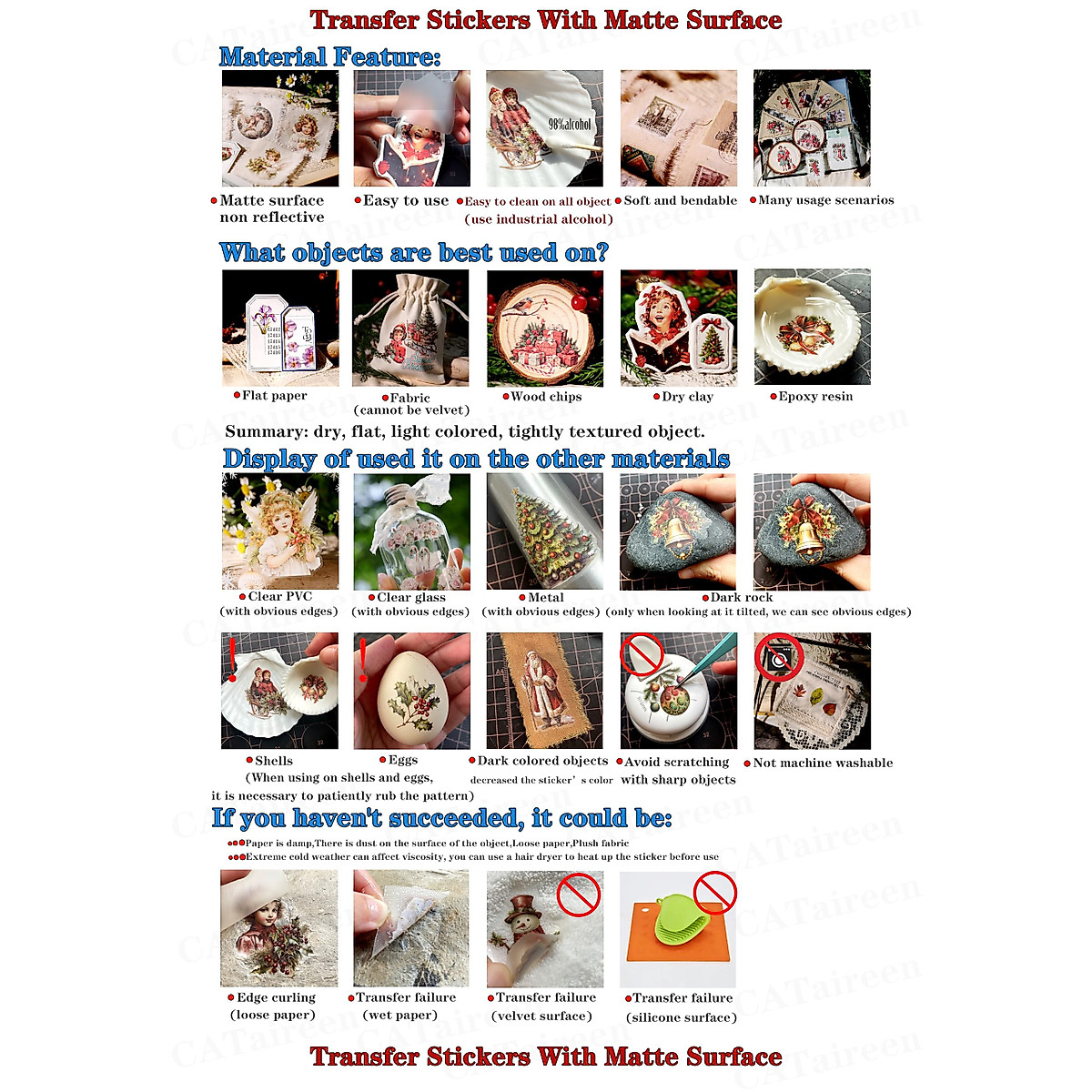 Rub On Transfers for Crafts Pressure Transfer Stickers Fit Cloth Glass Acrylic Wood Furniture Stone Scrapbooking Stuff Small Vintage Junk Journal Supplies (Christmas)