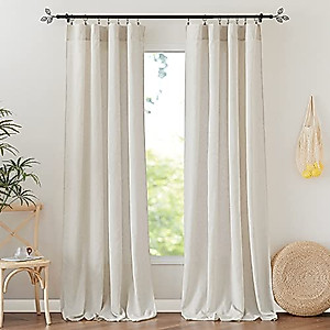 RYB HOME Sheer Linen Blended Curtains Flax Linen Semi Transparent Sheer Drapes, Privacy Protected Soften Sunlight for Living Room, Sliding Doors, Classroom, Hotel, W 52 x L 95 inch, Linen, Set of 2