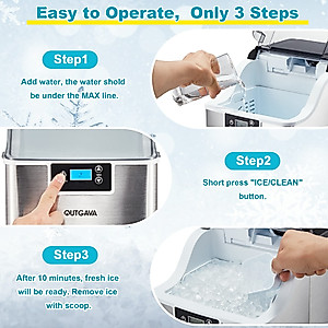 OUTGAVA Nugget Ice Maker Countertop Compact Ice Making Machine with Auto-Cleaning Function, 44Lbs in 24 Hours,Portable Pellet Ice Maker Machine with Ice Scoop and Basket for Home/Office/Bar/Party