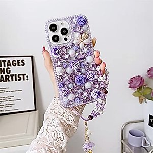 Threesee for Galaxy Note 10 Plus Bling Floral Case,Luxury Crystal Rhinestone Flowers Glitter Diamond Pearl Women Girls Kids Case Cover with Lanyard for Samsung Galaxy Note 10 Plus