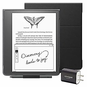 Kindle Scribe Essentials Bundle including Kindle Scribe (16 GB), Basic Pen, Leather Folio Cover with Magnetic Attach - Black, and Power Adapter