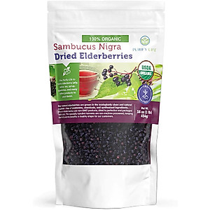 Certified USDA - 100% Organic Dried Elderberries - 1lb Bulk - Non-Irradiated, Non-Gmo, Whole Black Elderberry Immune Support For Making Elder Syrup, Gummies, Tea - Raw Vegan Sambucus 1 Pound