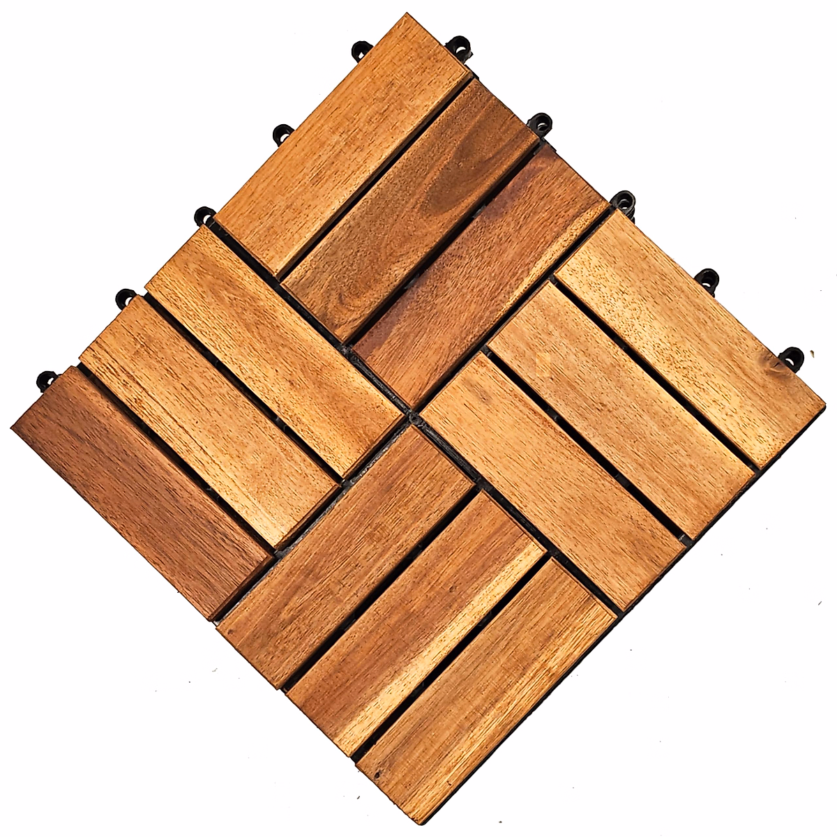 1 Sq Ft Single Interlocking Deck Tiles 12"x12" Sample Tile - Non-Slip All Weather Acacia Wood Outdoor Tiles for Patio - Decking, Porch and Balcony Flooring Tiles - Easy Install Wooden Deck Tile Pavers