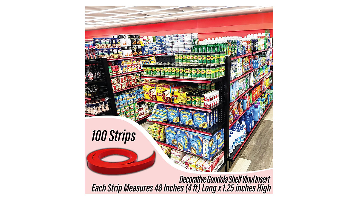 Decorative Gondola Shelving Red Vinyl Strips 48" Pack of 100