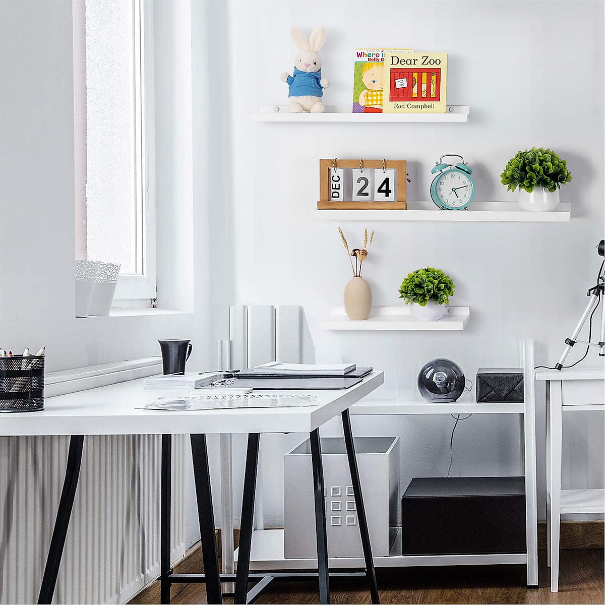 Gieanoo Picture Ledge Shelves, Floating Shelves for Wall,5.1" Deep Set of 2 16inch Solid Natural Wood Wall Shelves with Lip Bookshelves for Bedroom, Living Room, Nursery, Kitchen