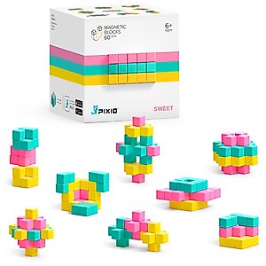 PIXIO Sweet - Tiny Magnetic Blocks Building Toy in The Pixel Art Style with Free App - 5/16" Plastic Cubes with 6 Magnets Inside - Open Ended Toy - Creativity Toy for Ages 6+ - 60pcs
