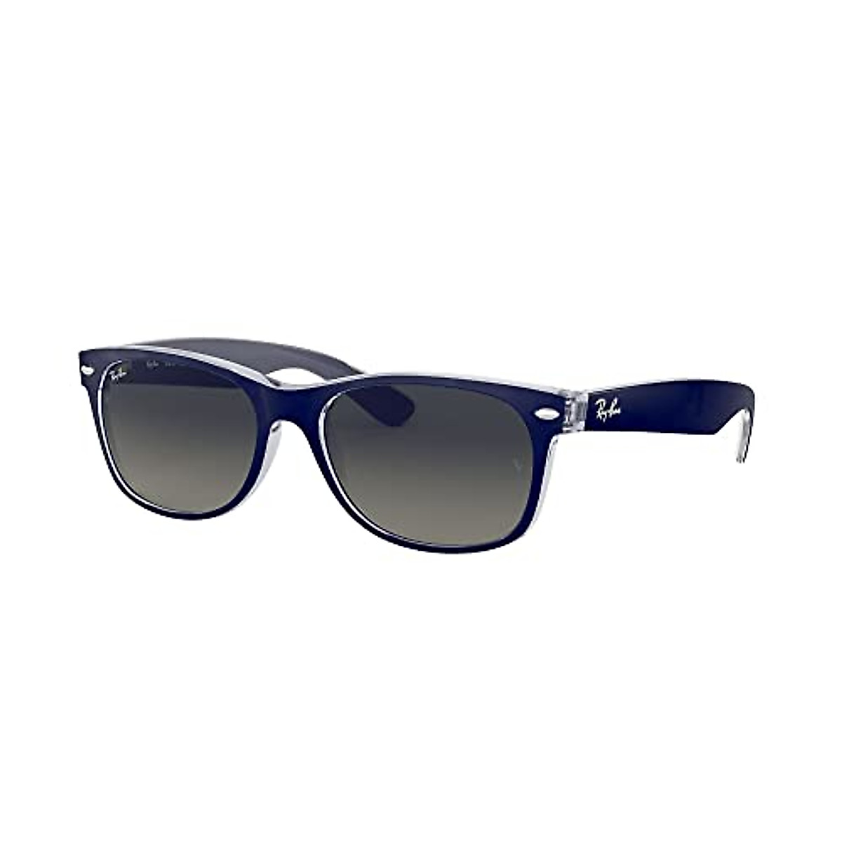 Ray-Ban RB2132 New Wayfarer Square Sunglasses, Matte Blue On Transparent/Light Grey Gradient Dark Grey, 52 mm