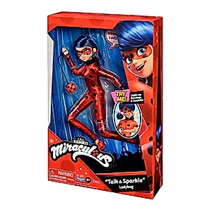 Miraculous Talk & Sparkle Ladybug Doll | 26cm Marinette Figure with Lights Sounds and Yoyo Accessory | Bandai Miraculous Ladybug Dolls Superhero Toys | Miraculous: Tales of Ladybug and Cat Noir Toys