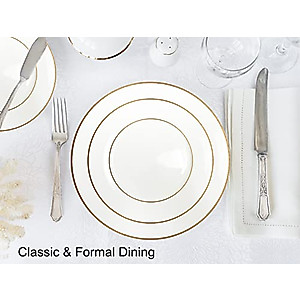 Bone China Dinnerware, 16PC Set, Service for 4, Double Gold Rim, White, Microwave Safe, Elegant Giftware, Dish set, Essential Home, Everyday Living, Display, decoration, Kitchen Dishes, Dinner set