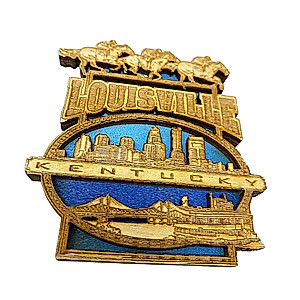 Louisville, Kentucky Souvenir Magnets, Carved Wood Kitchen Decor for Fridge, Whiteboards, 3.25 Inches