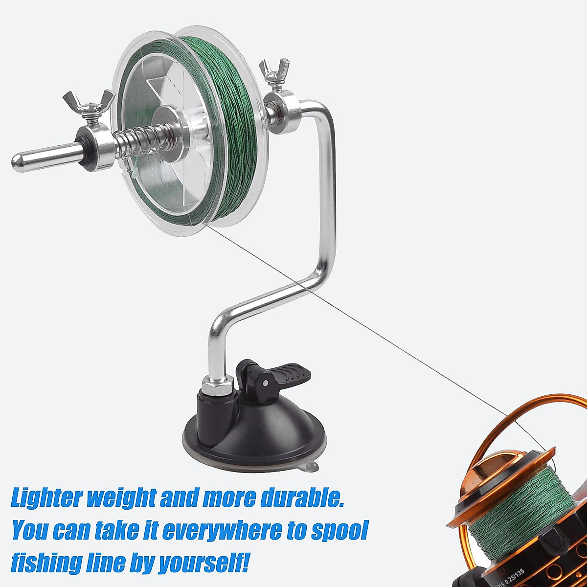 Fishing Line Spooler Fishing Line Winder Spool Tool Adjustable Fishing Reel Spooler with Suction Cup Portable Aluminum Reel Line Spooling Station Machine Winding Device