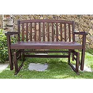 Merry Garden 2-Person Glider Bench Wooden Bench for Outdoor Patio Garden Dining, Stained
