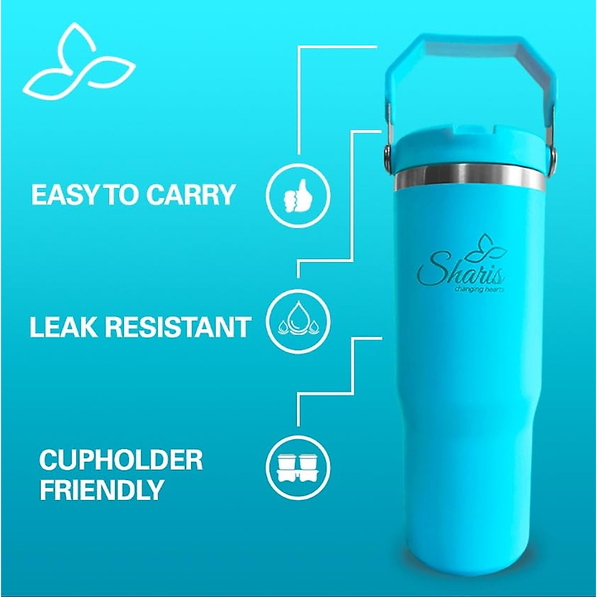 SHARIS 30 oz Tumbler with Flip Straw - Leak Proof - Water Tumbler with Flip Handle - No Spill Tumbler - Cup Friendly -Vacuum Insulated - Handle on Top - Bonus 1Straws 1 Cleaning Brush (fuchsia)