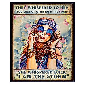 Boho-chic Wall Art - They Whispered to Her You Cannot Withstand The Storm - Encouraging Inspirational Gifts for Women - Positive Wall Decor - Motivational poster - Women's empowerment Saying UNFRAMED